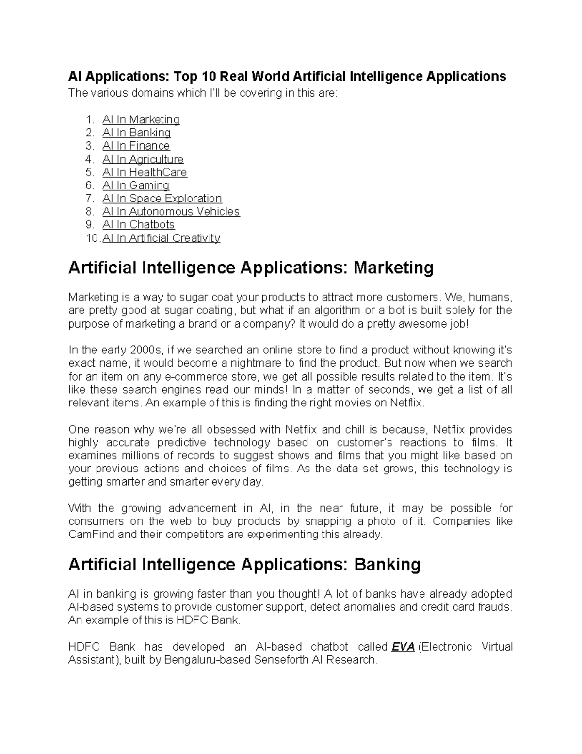 AI Applications Top 10 Real World Artificial Intelligence Applications ...