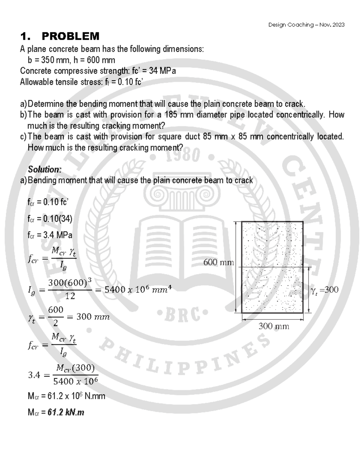 Structural Analysis & Design Practice: CM 123 Final Exam Nov 2023 - Studocu