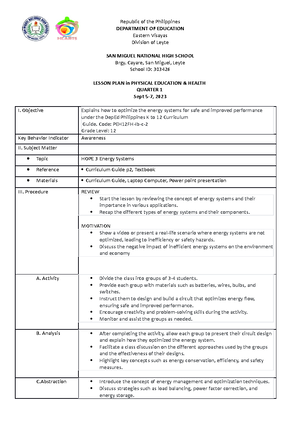 PE12 Lesson 3 - pe health - Republic of the Philippines DEPARTMENT OF EDUCATION Eastern Visayas ...