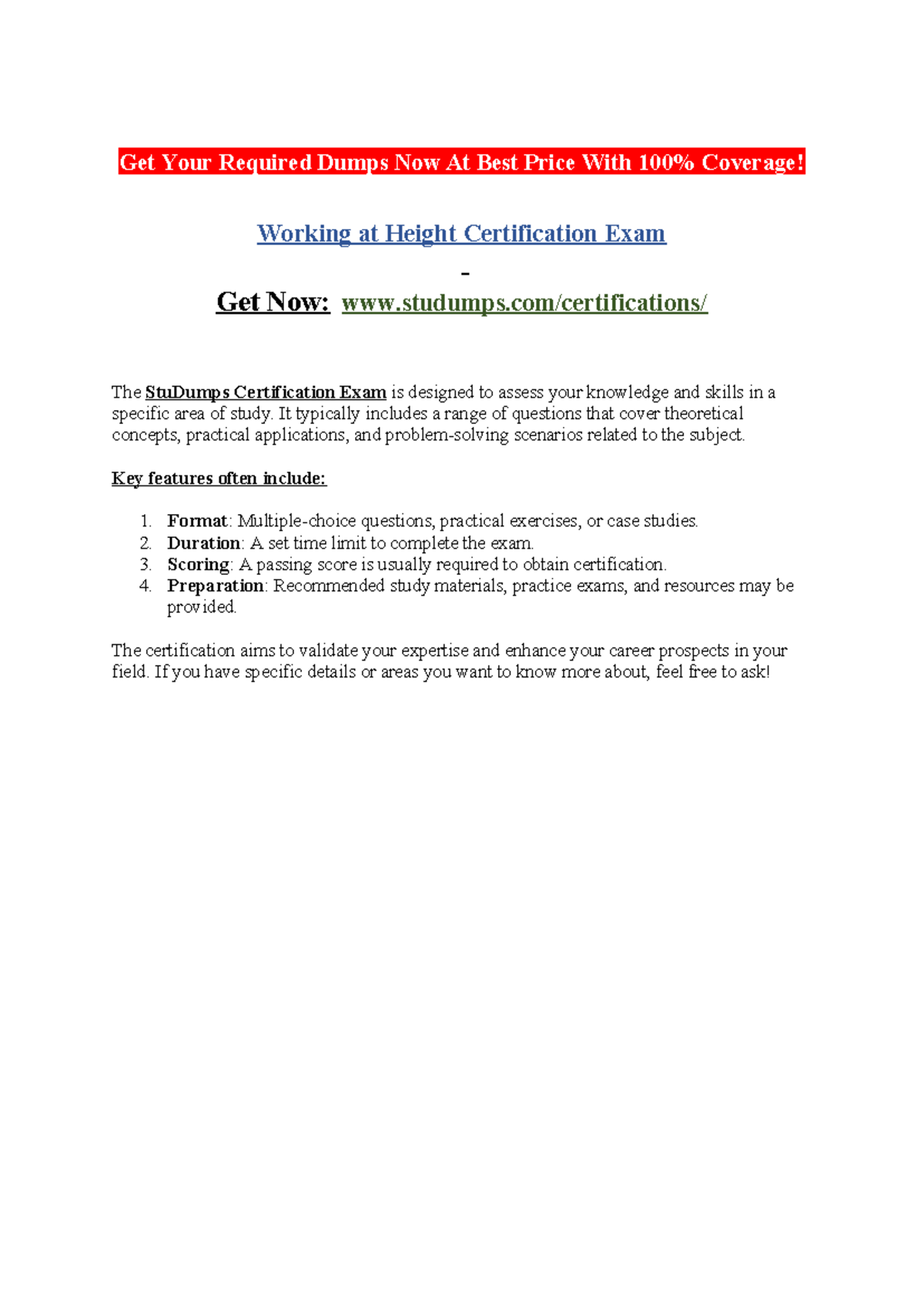 Working at Height Certification Exam - Get Your Required Dumps Now At ...