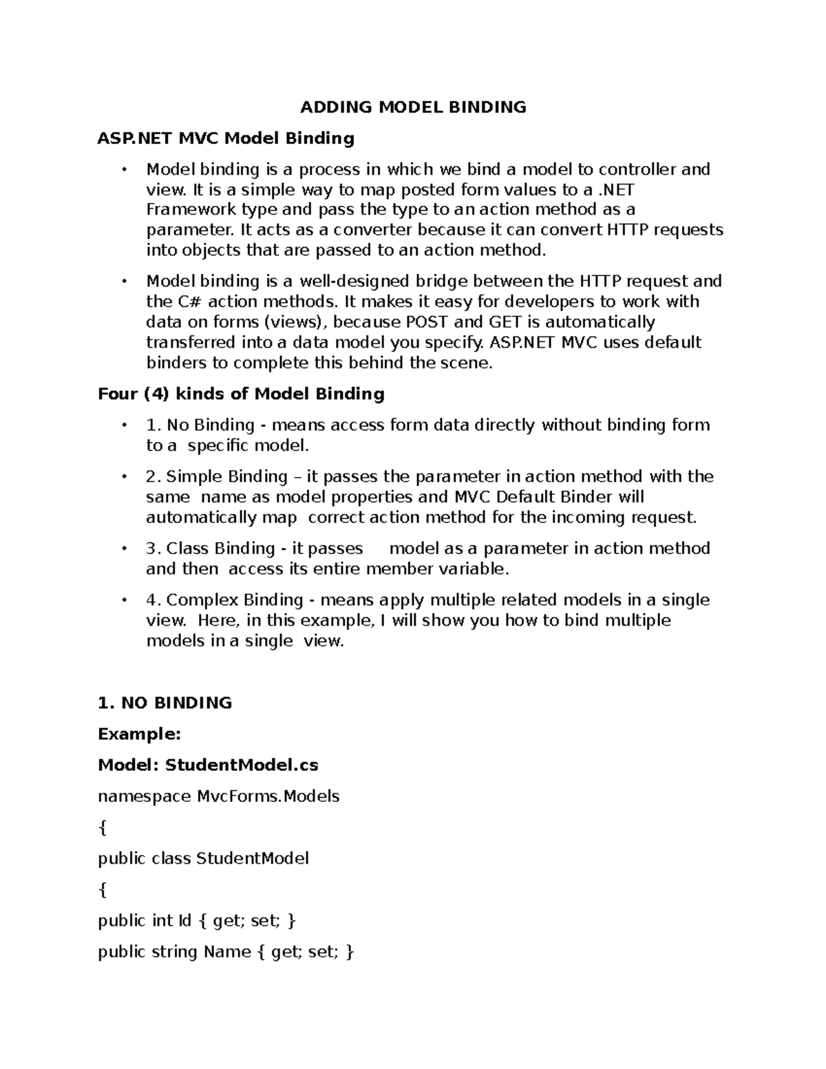 Adding Model Binding - ADDING MODEL BINDING ASP MVC Model Binding - Model binding is a process ...