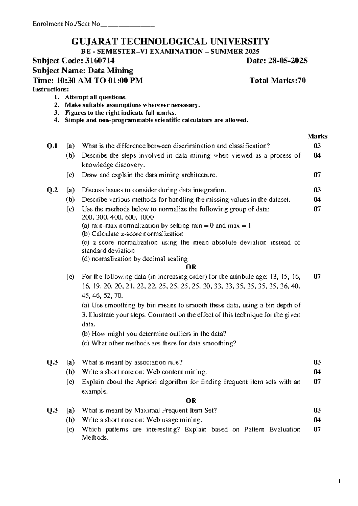 DM - S2025 [3160714] Final Exam Questions & Instructions - Studocu