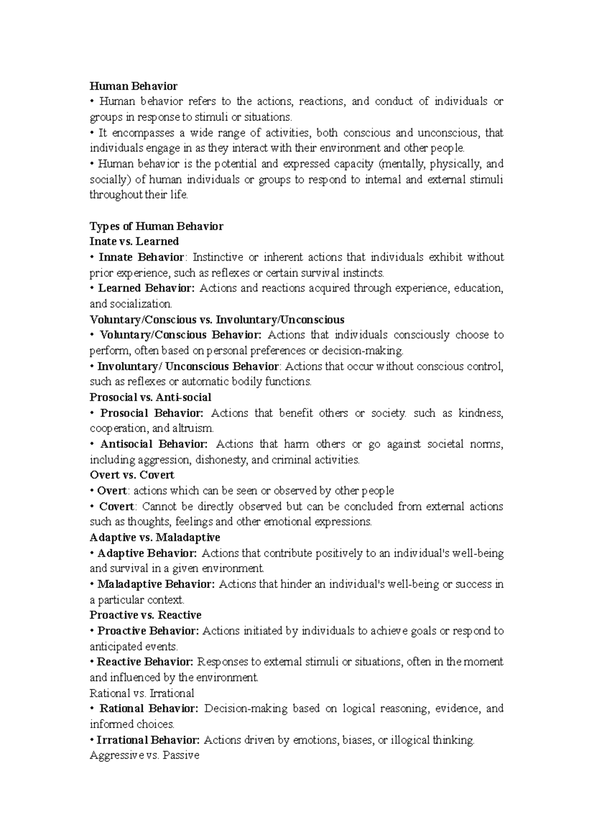 Human Behavior Overview and Theories (CRIM 3) - Studocu