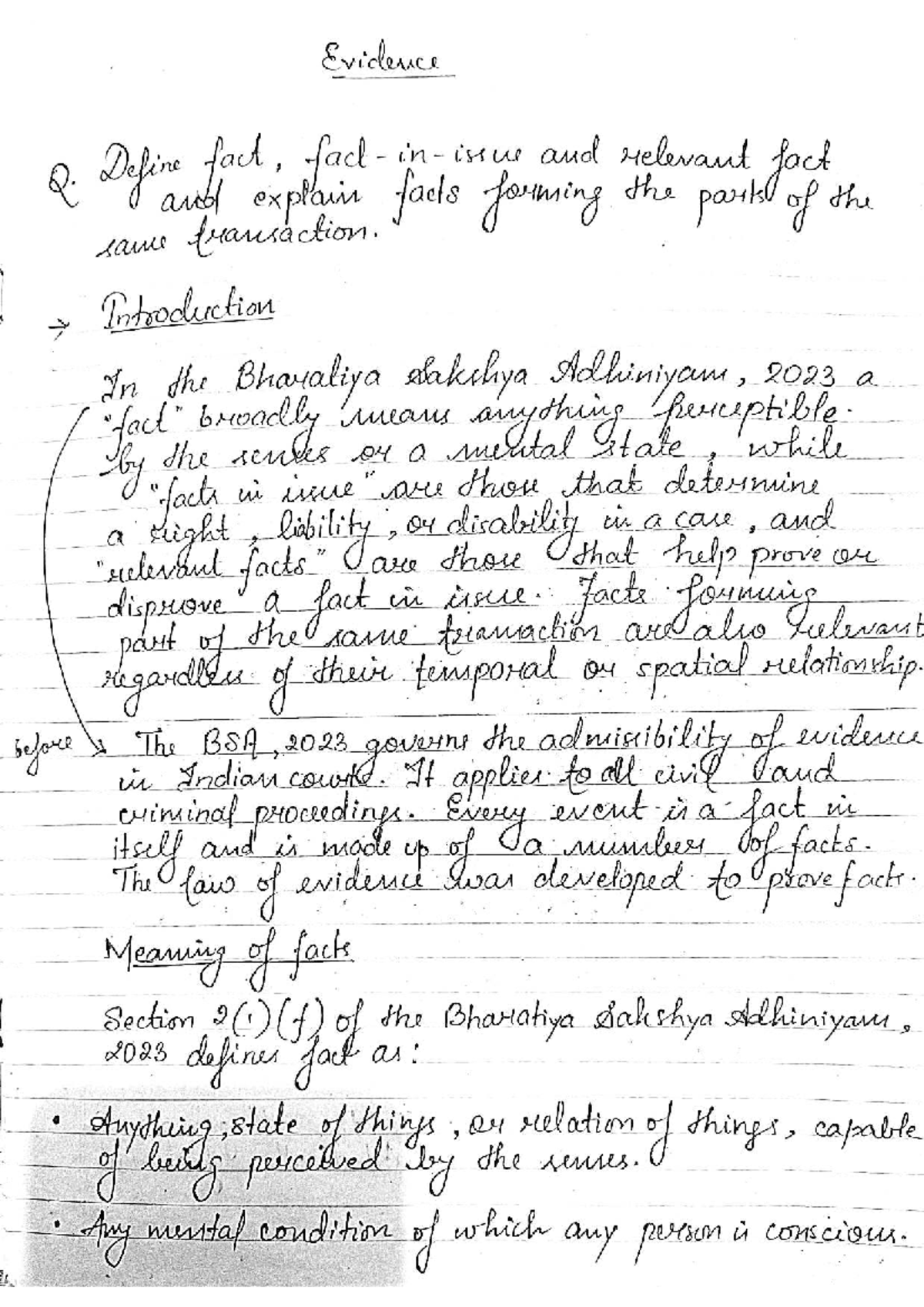 Fact , fact in issue, relevant fact ,fact forming part of same ...