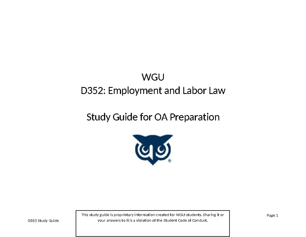 352 PDF Study Guide - Page 1 D352 Study Guide WGU D352: Employment and ...