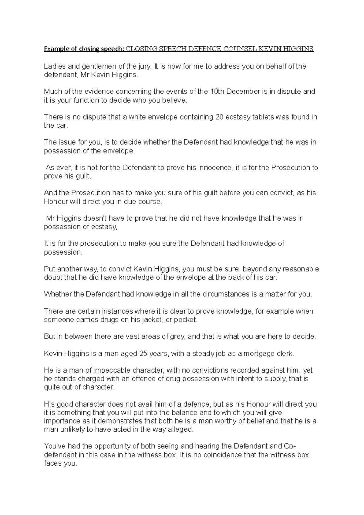 DRS- Example of Closing Speech - Example of closing speech: CLOSING ...