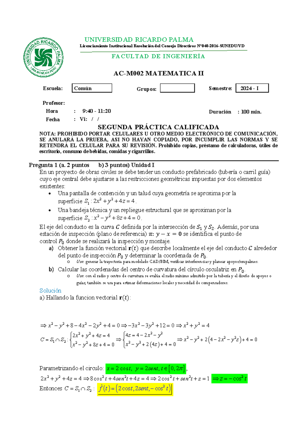 Solución EVAL 2 Práctica Calificada N° 02 - Matemática II - Studocu