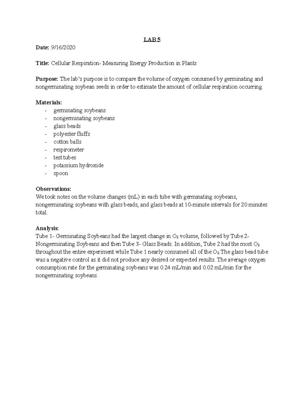 Cellular respiration - measuring energy production in plants - LAB 5 ...