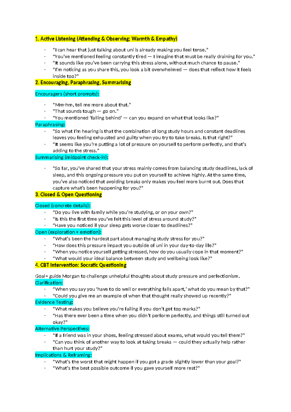 Counselling AT1 - Active Listening & CBT Techniques Notes - Studocu