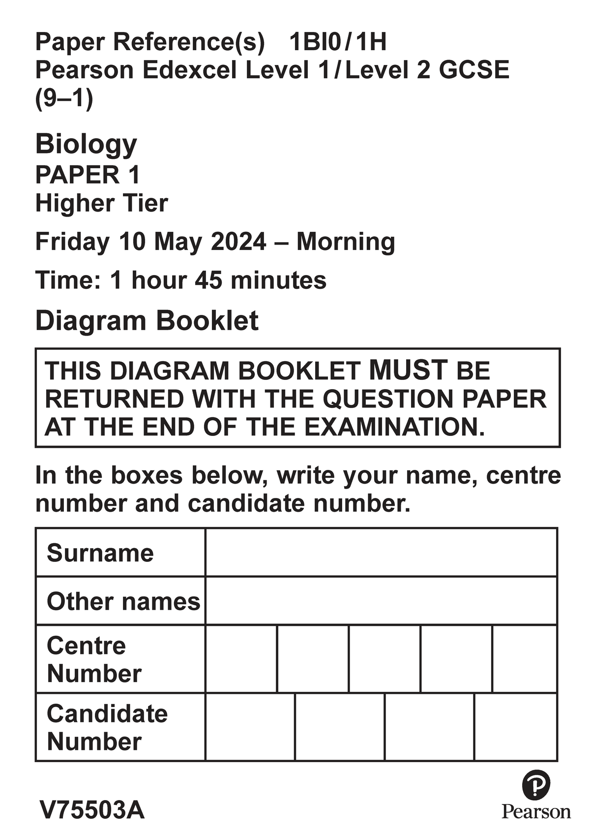 GCSE Biology 1BI0 1H Paper 1 Higher Tier Diagram Booklet - Studocu