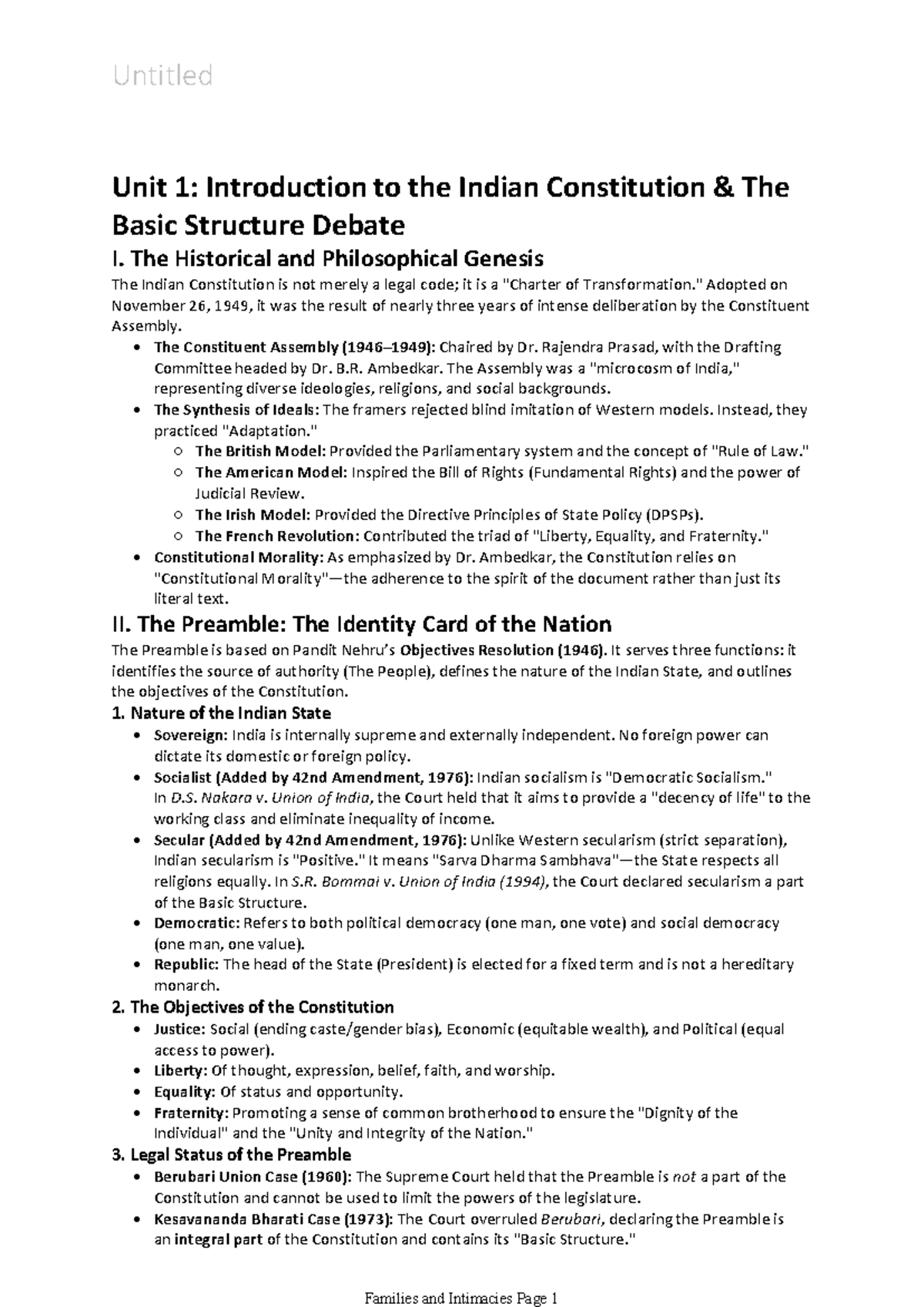 Unit 1: Introduction to the Indian Constitution - The Basic Structure ...