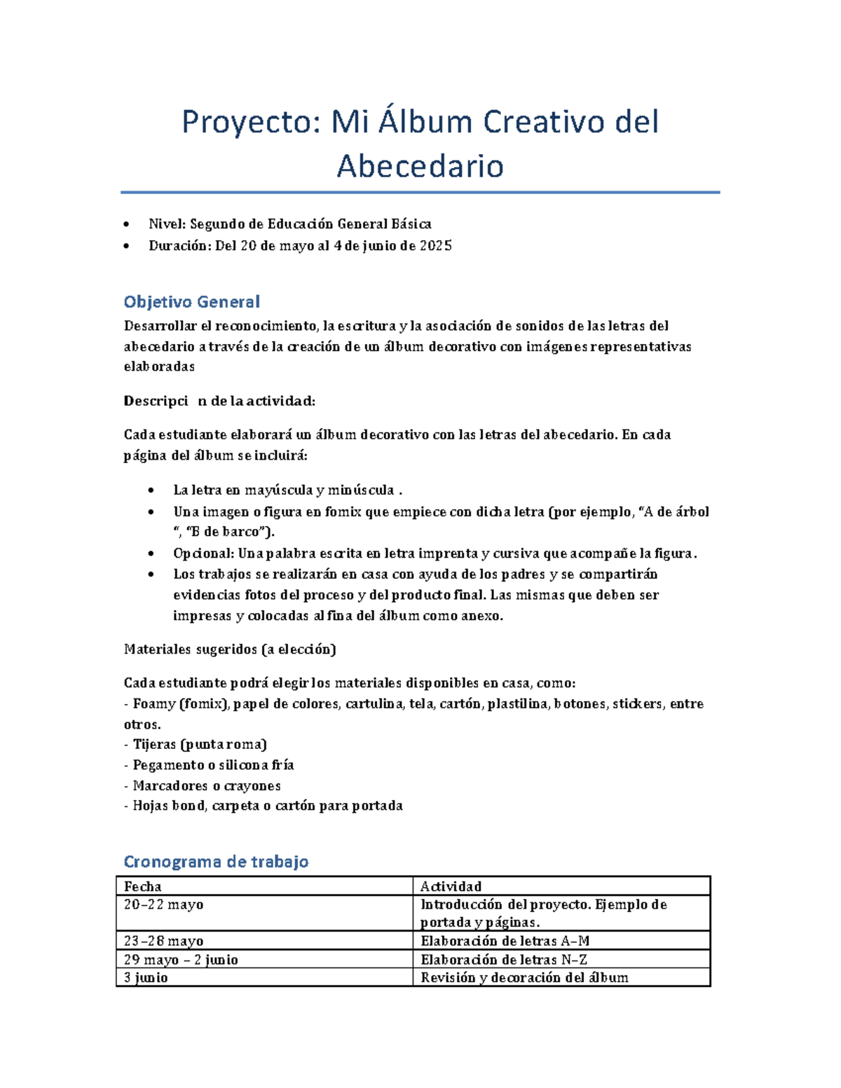 Proyecto: Álbum Creativo del Abecedario - Segundo de Educación Básica ...