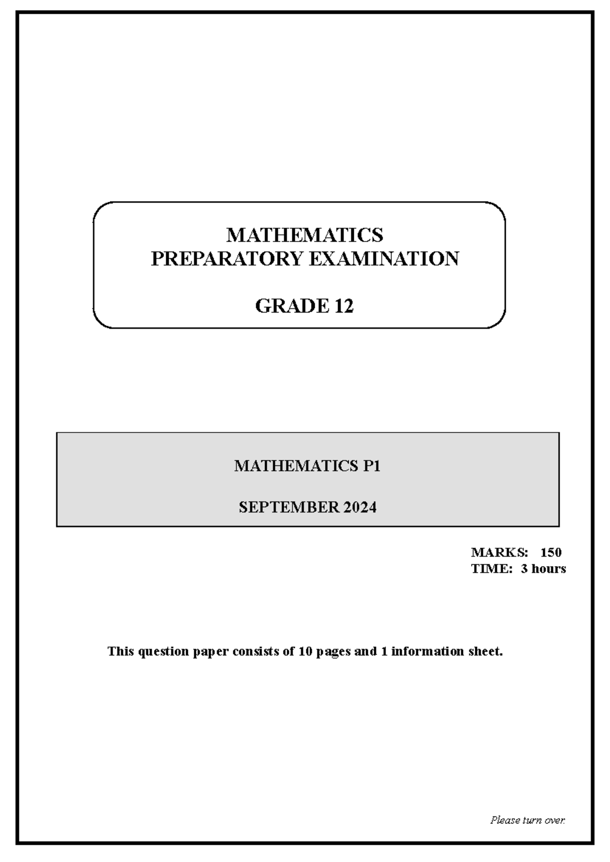 Mathematics P1 Gr12 September 2024 Final Exam Paper - Studocu