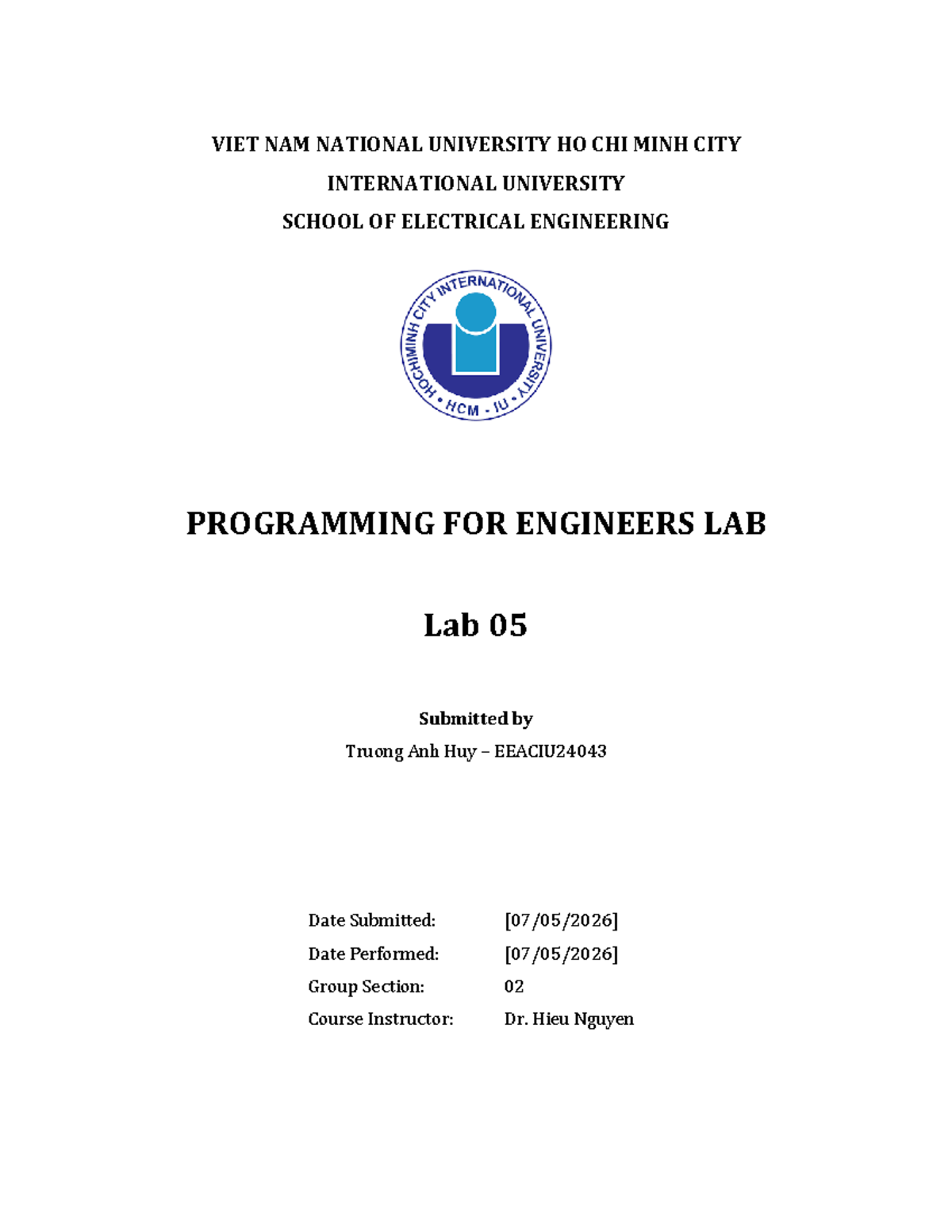 Programming for Engineers Lab 05 EE058IU - Grading Guidelines and Code ...