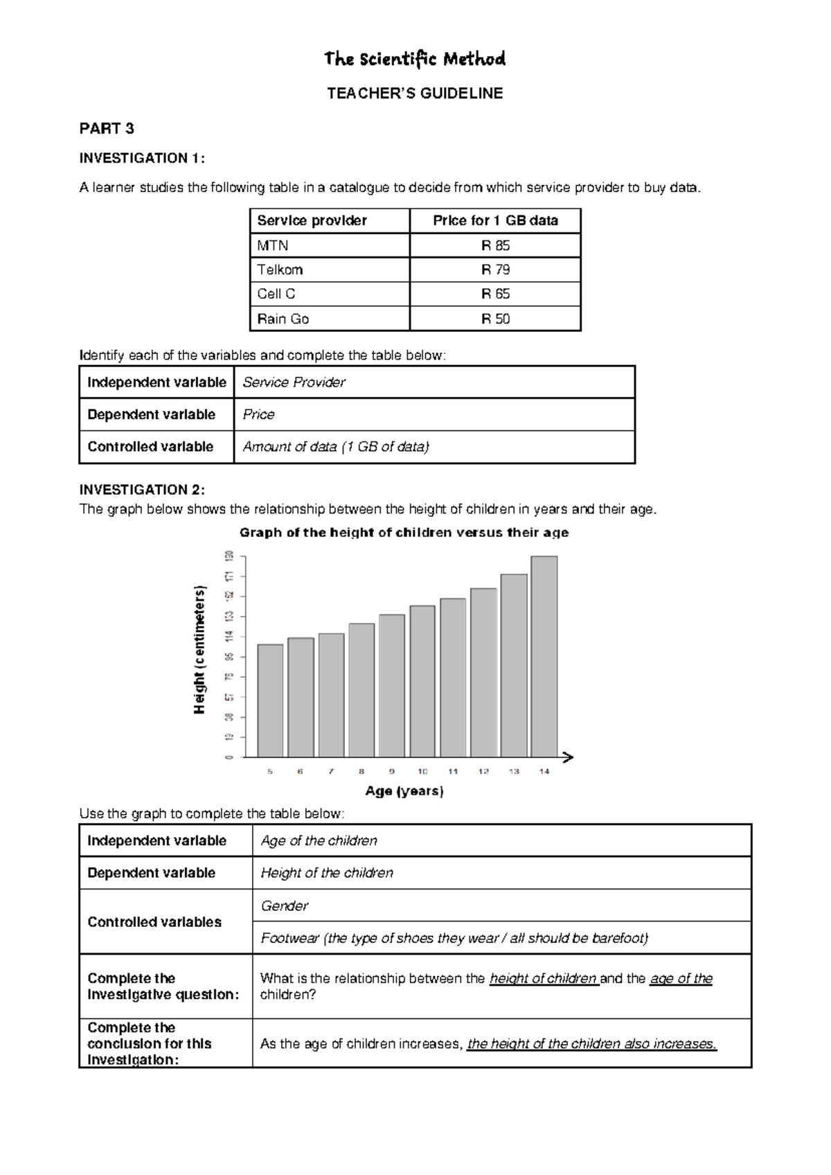 2025 Scientific Method Teacher's Guide: Investigations & Graphs - Studocu