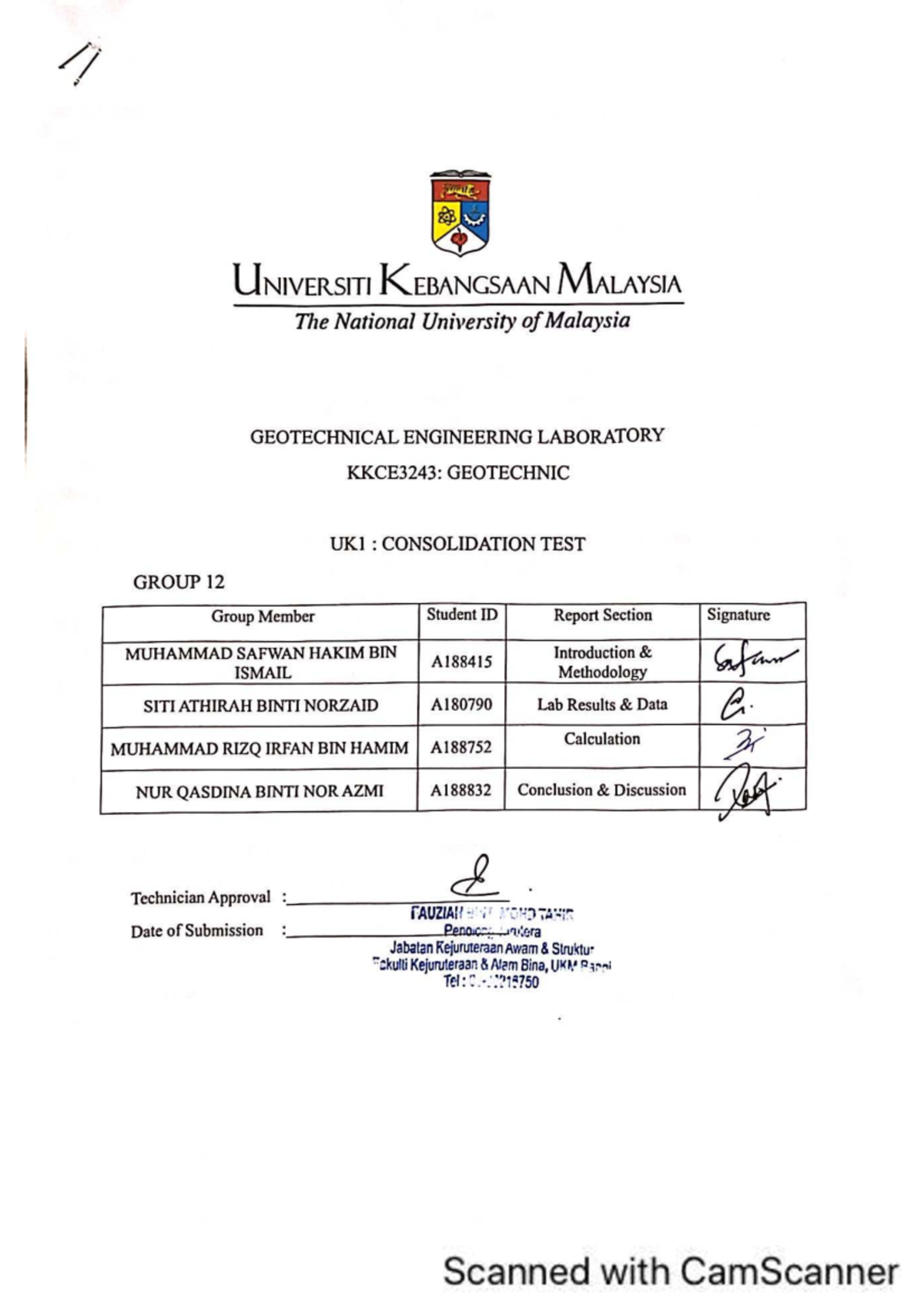 KKCE3243: Geotechnical Engineering Lab Report on Consolidation Test ...