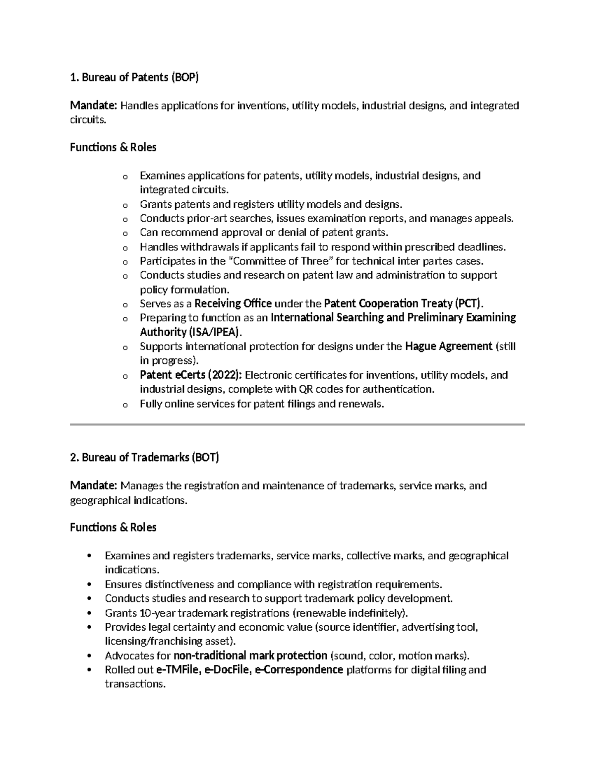 BOP, BOT, BCRR, BLA & Admin Services Overview: IP Functions & Roles ...