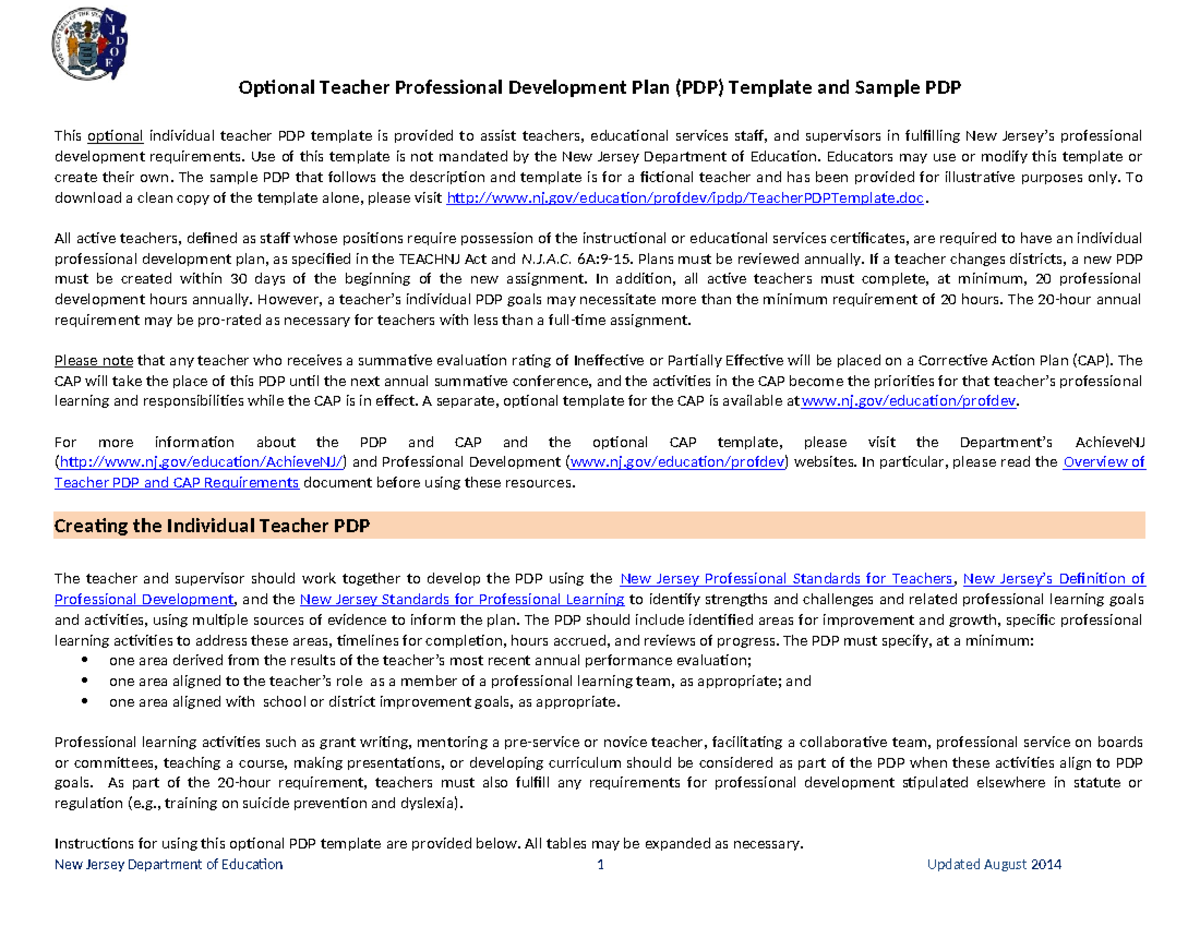 20-21 Teacher Professional Development Plan (PDP) Template and Guide - Studocu