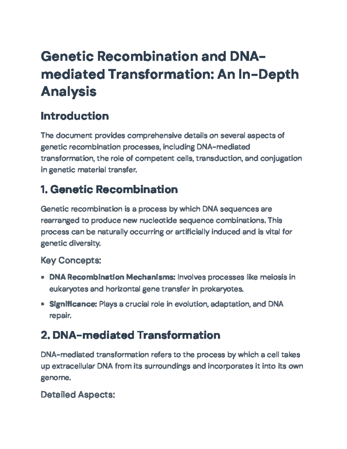 Genetic Recombination & DNA Transformation Processes: An Analysis ...