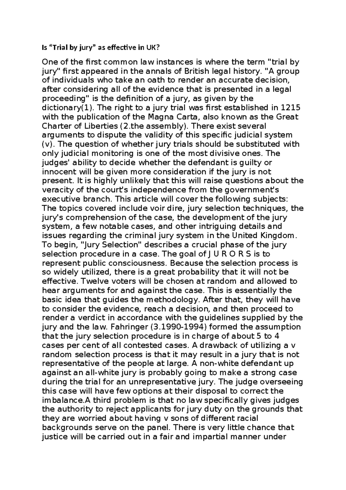 Jury System Effectiveness in the UK: A Critical Analysis - Studocu