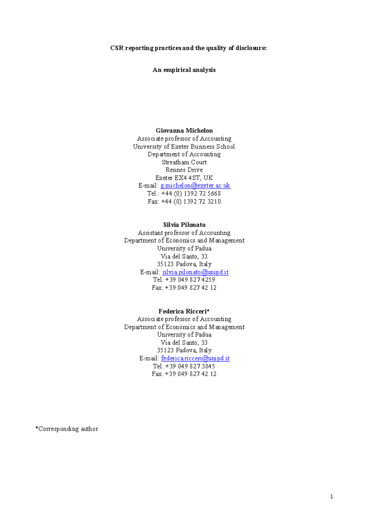 CSR Reporting Practices and Disclosure Quality: An Empirical Study ...