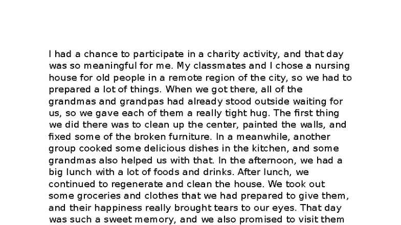 Unit 71 - HBH: Reflections on a Meaningful Charity Activity - Studocu