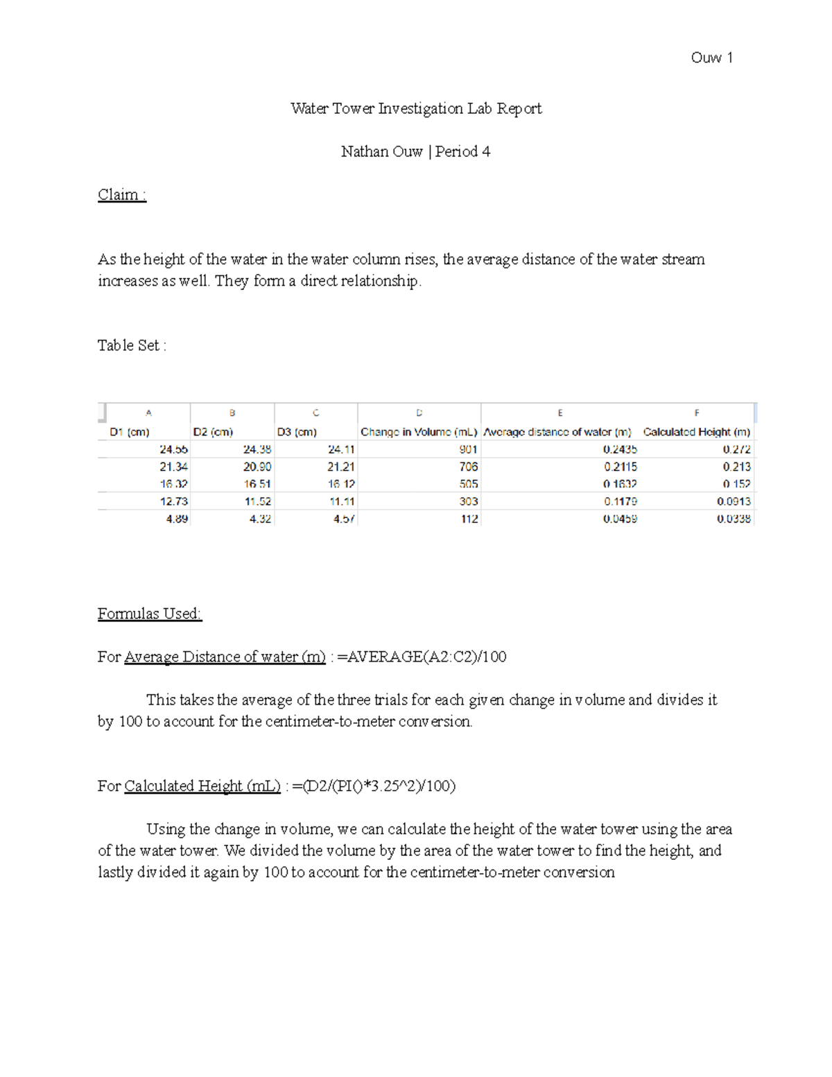 Water Tower Investigation Lab - Ouw Period Analysis - Studocu