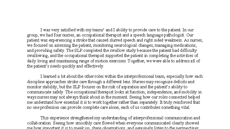 Interprofessional Collaboration in Stroke Care: Simulation Reflection ...