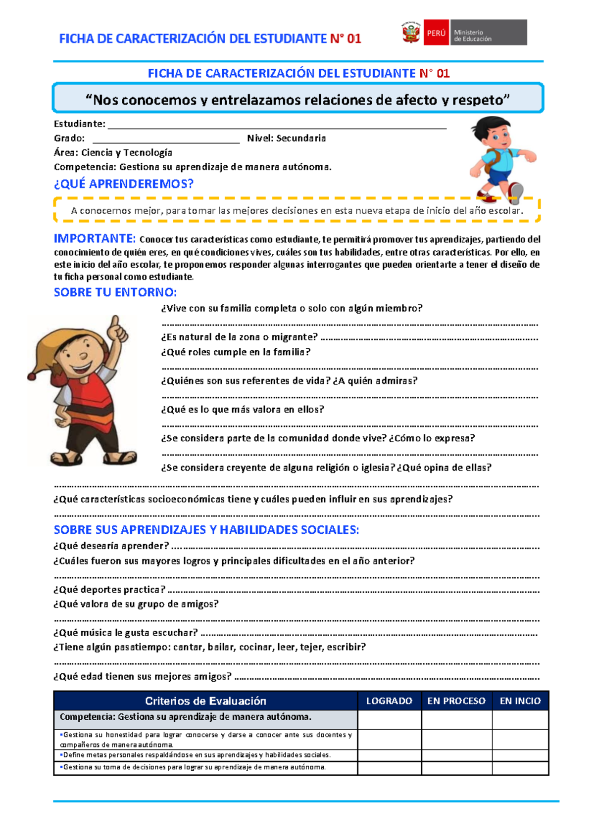 Ficha de Caracterización del Estudiante BIAE 2025: Autoconocimiento y ...