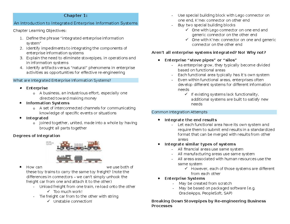 Chapter 1: Intro to Integrated Enterprise Info Systems (AIS) - Studocu