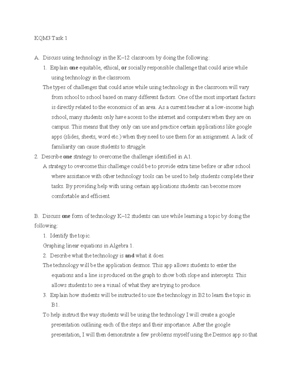 KQM3 Task 1 - Exploring Technology in K-12 Classrooms and Assessments ...