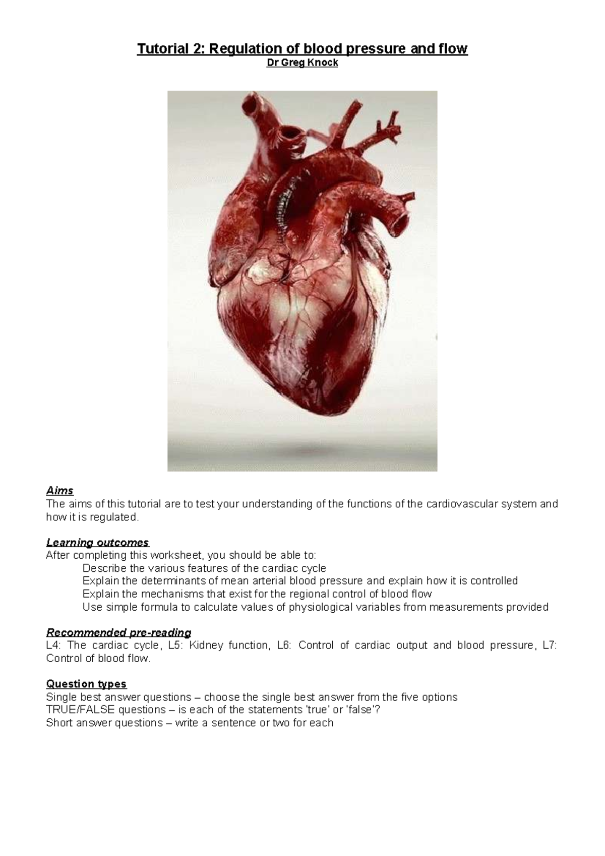 Tutorial 2: Regulation of Blood Pressure & Flow - Answers - Studocu