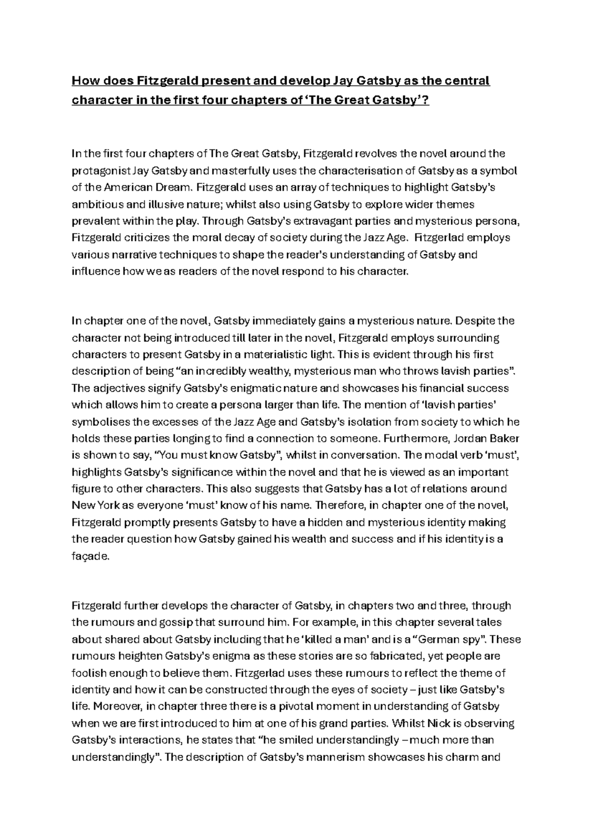 Analysis of Jay Gatsby's Character Development in The Great Gatsby (Ch ...