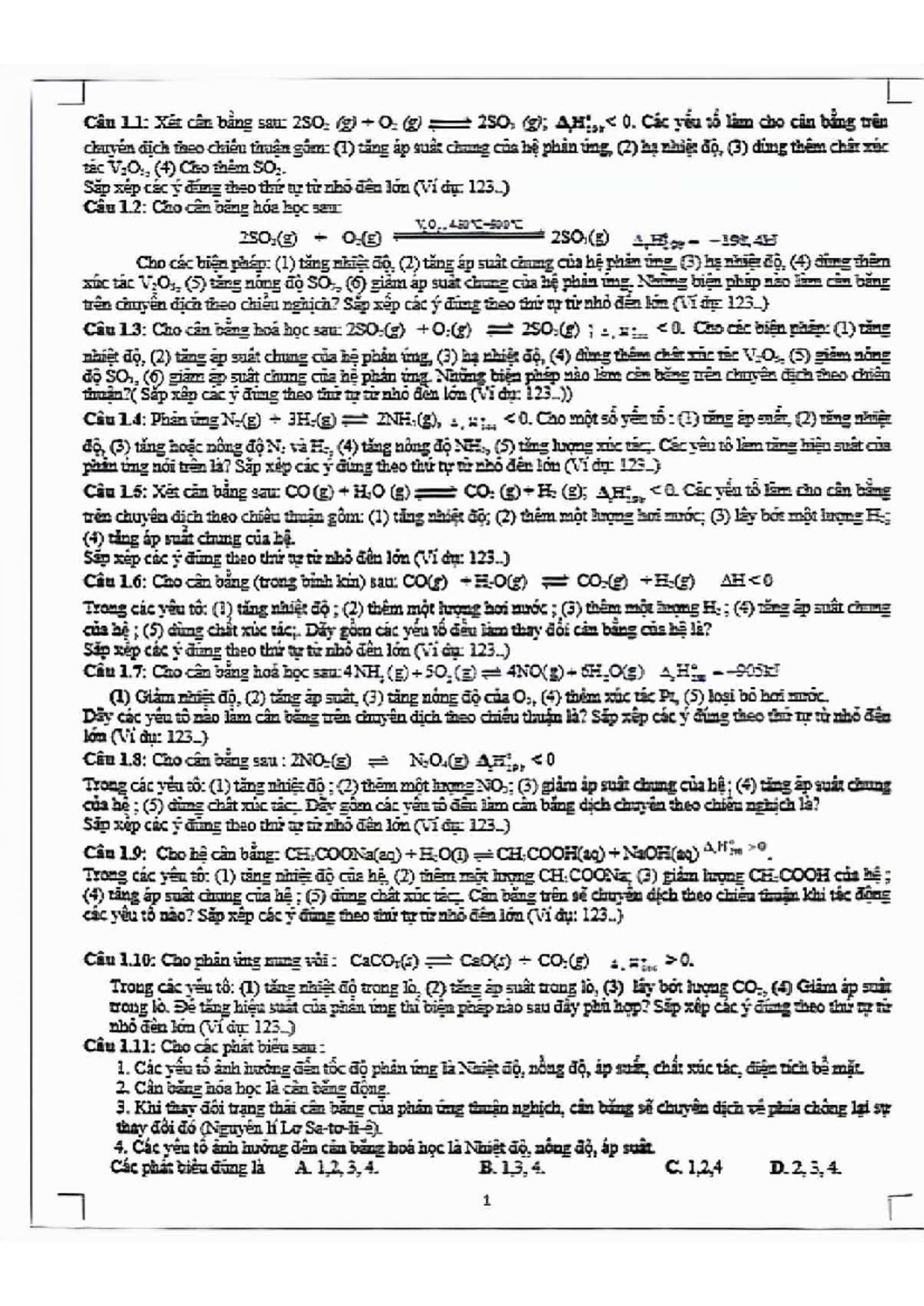 Cân 11: Phân Tích Cân Bằng Hóa Học và Các Yếu Tố Ảnh Hưởng - Studocu