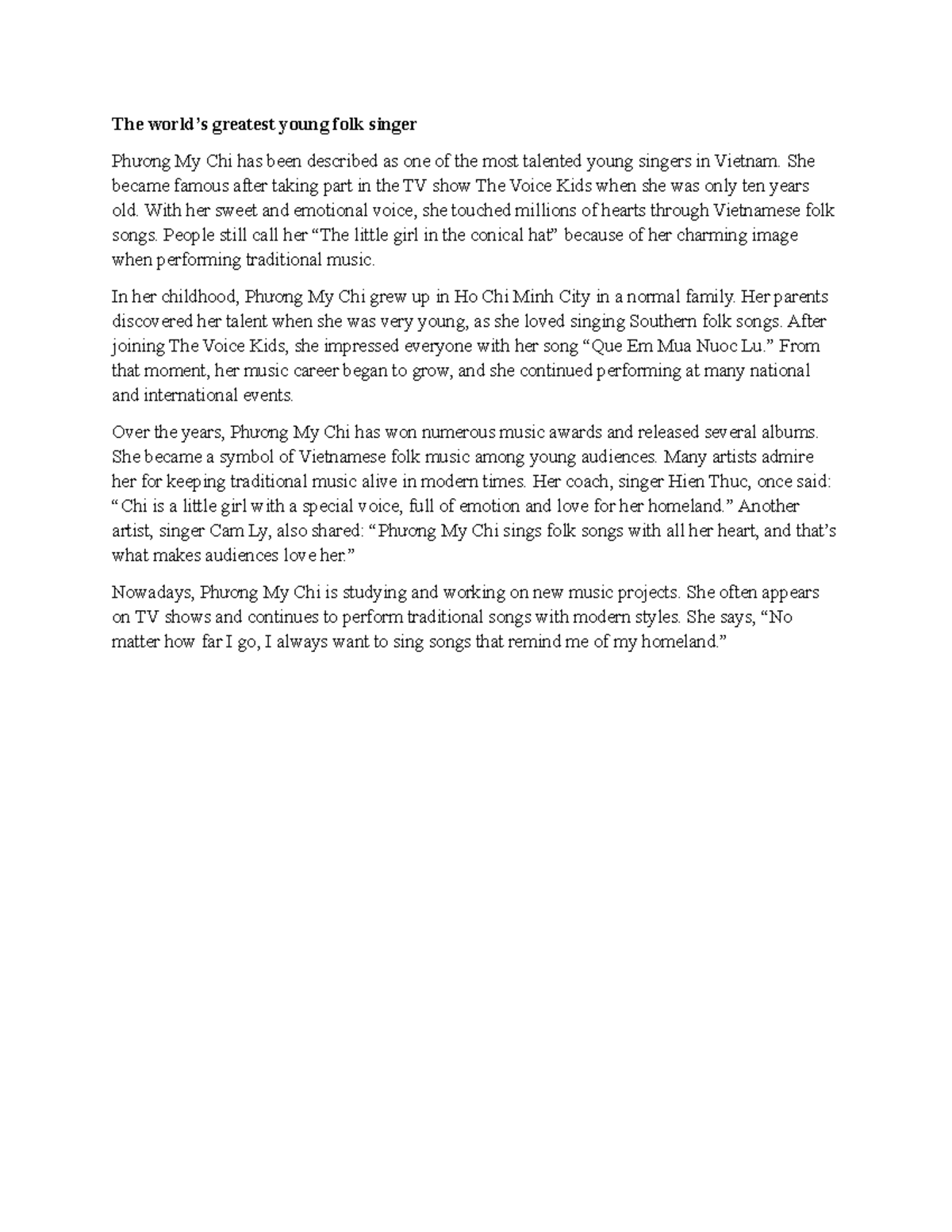 Unit 11 - Phương My Chi: The Rising Star of Vietnamese Folk Music - Studocu