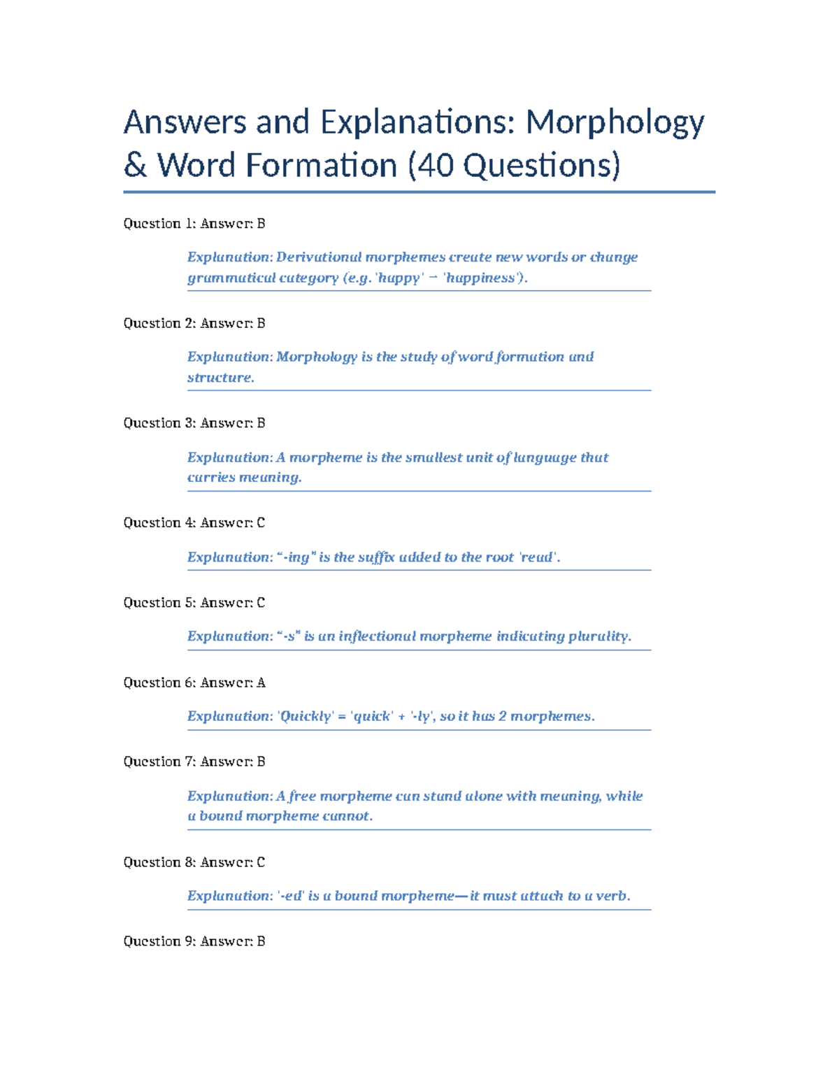 IELTS Morphology: 40 Questions with Answers & Explanations - Studocu