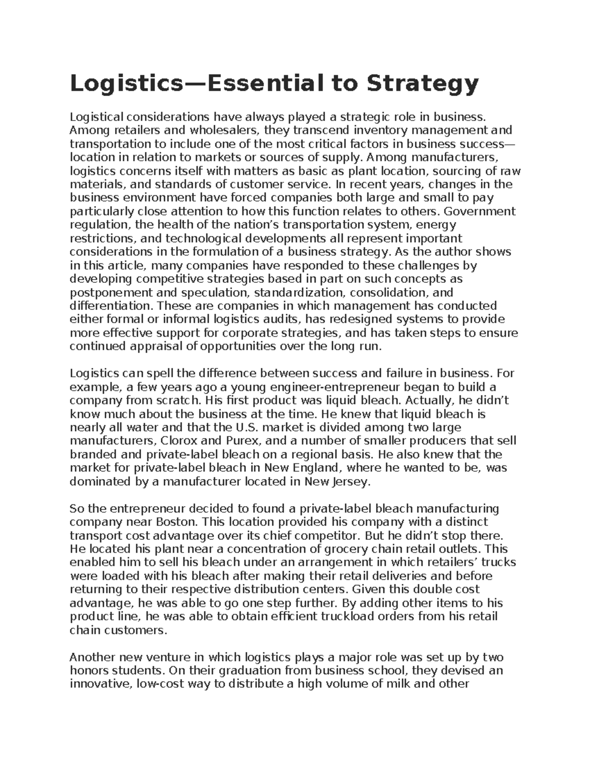 Logistics, warehouse - most important - Logistics—Essential to Strategy ...