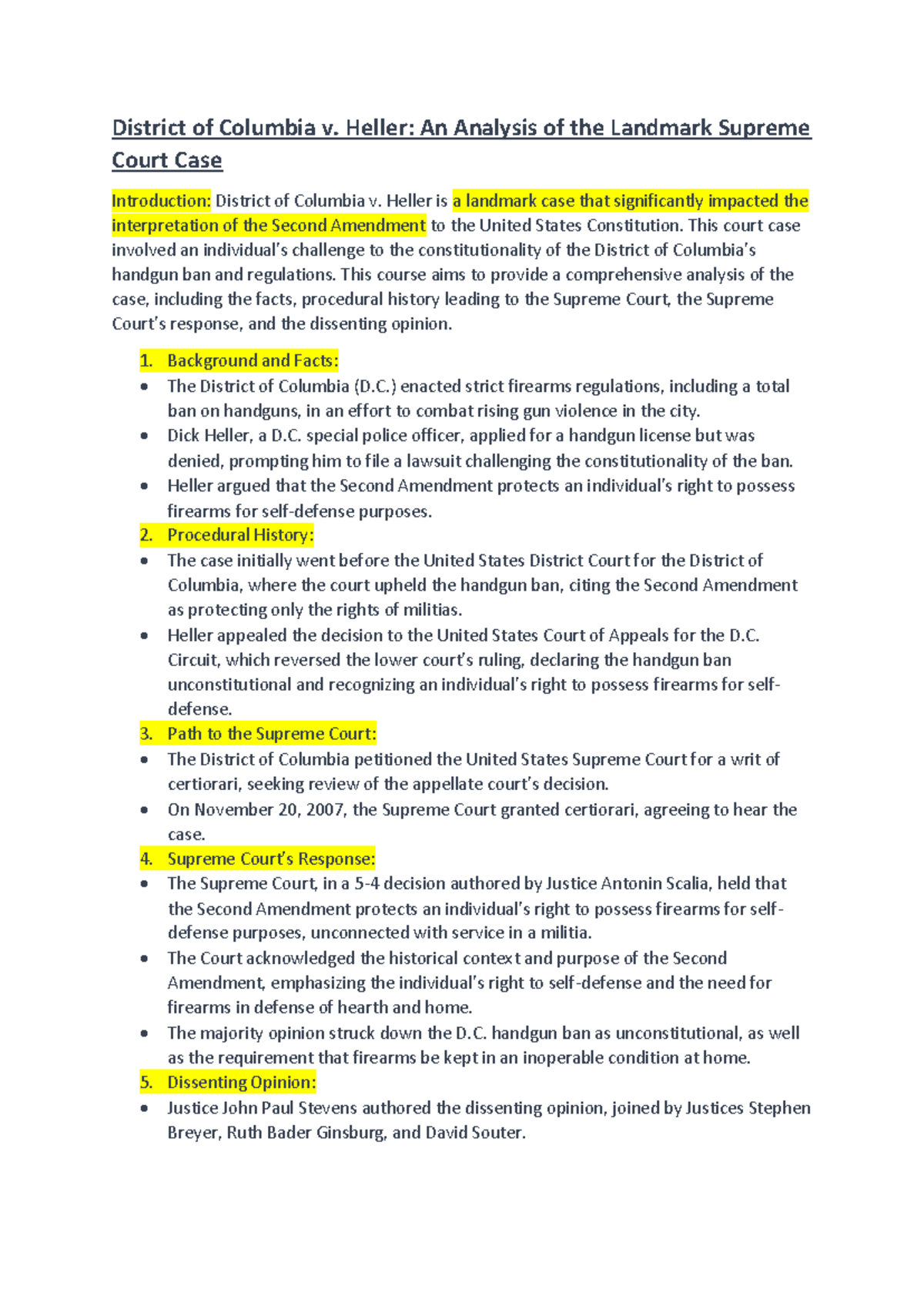 Analyse de District of Columbia v. Heller: Un Cas Marquant de la Cour ...