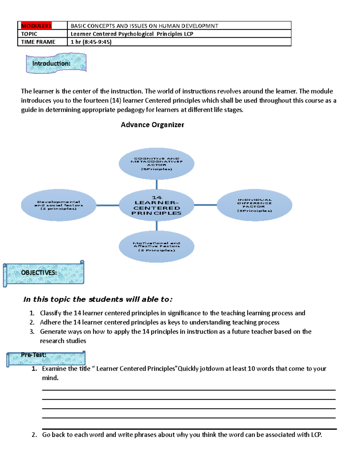 Prof Ed - Module 1 - Understanding Learner-Centered Principles - Studocu