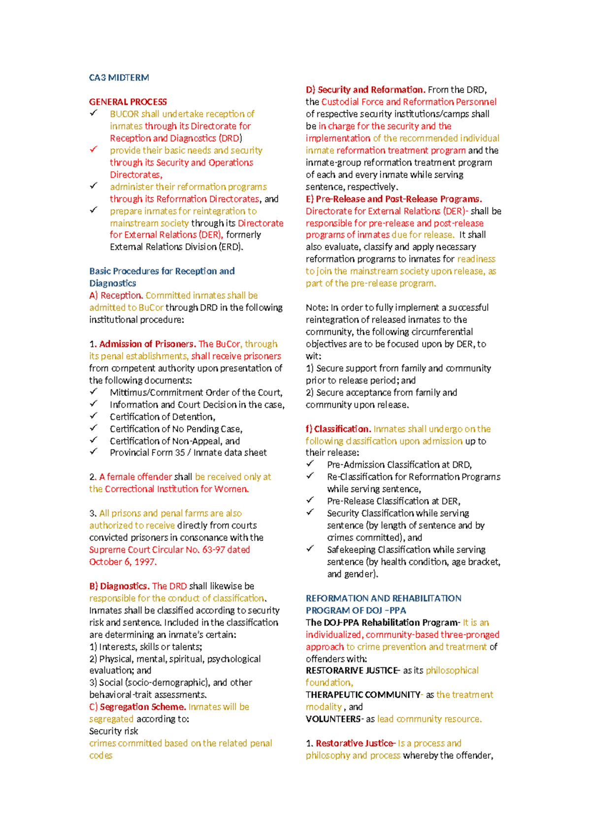 CA3 MIDTERM RECEPTION AND REHABILITATION PROCESSES IN BUCOR - Studocu