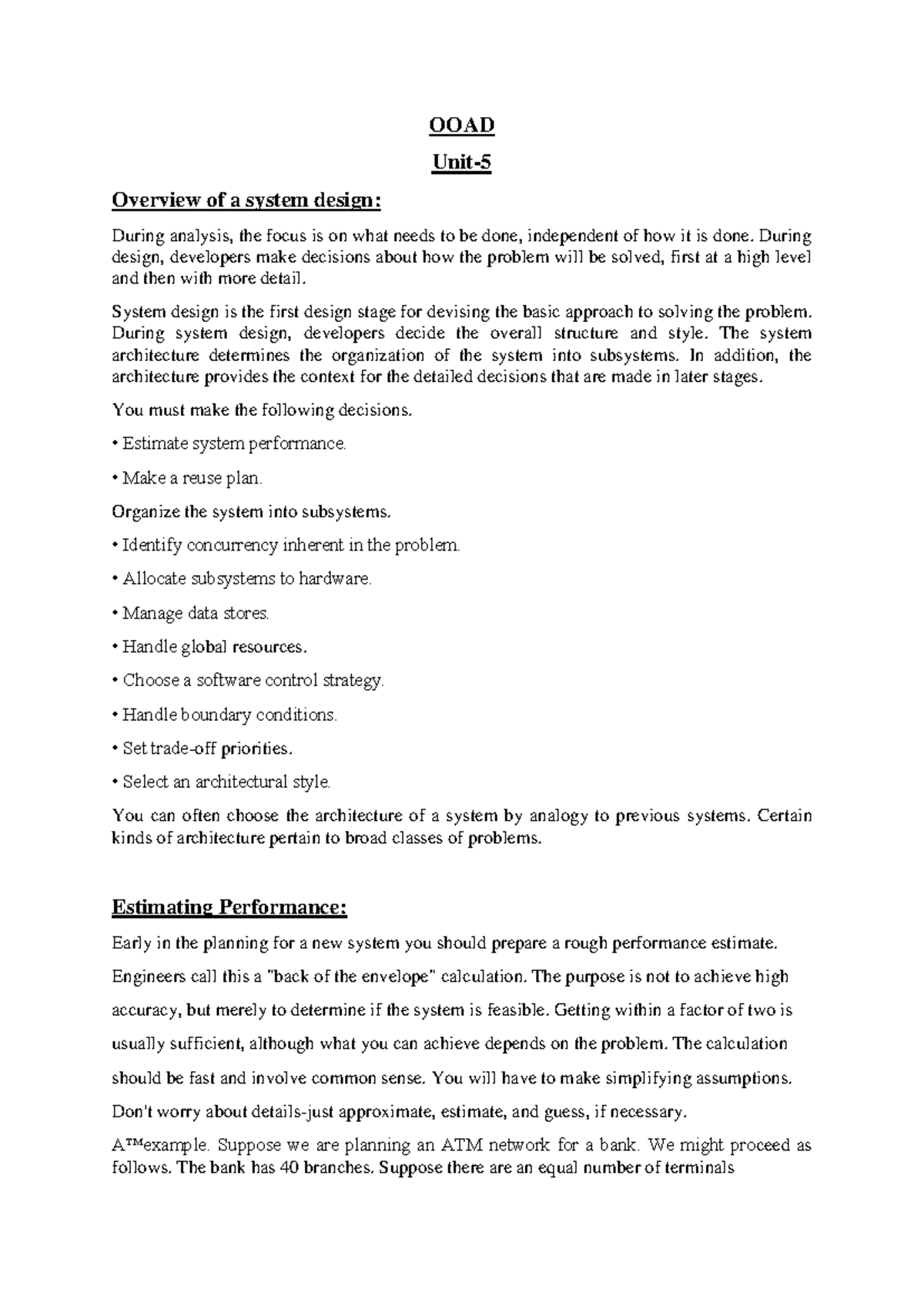 OOAD Unit-5: System Design, Performance Estimations & Resource ...