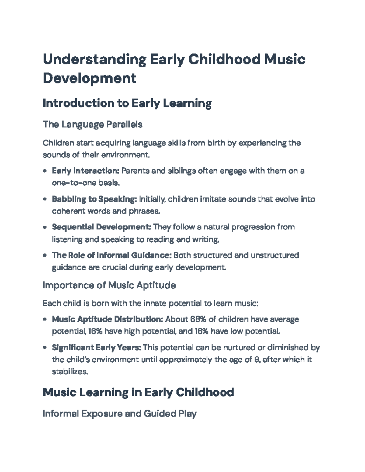 Understanding Early Childhood Music Education and Development ...