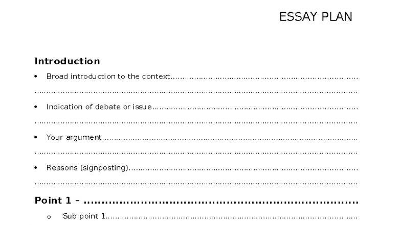 ESSAY PLAN Template for Structuring Your Argument - Studocu