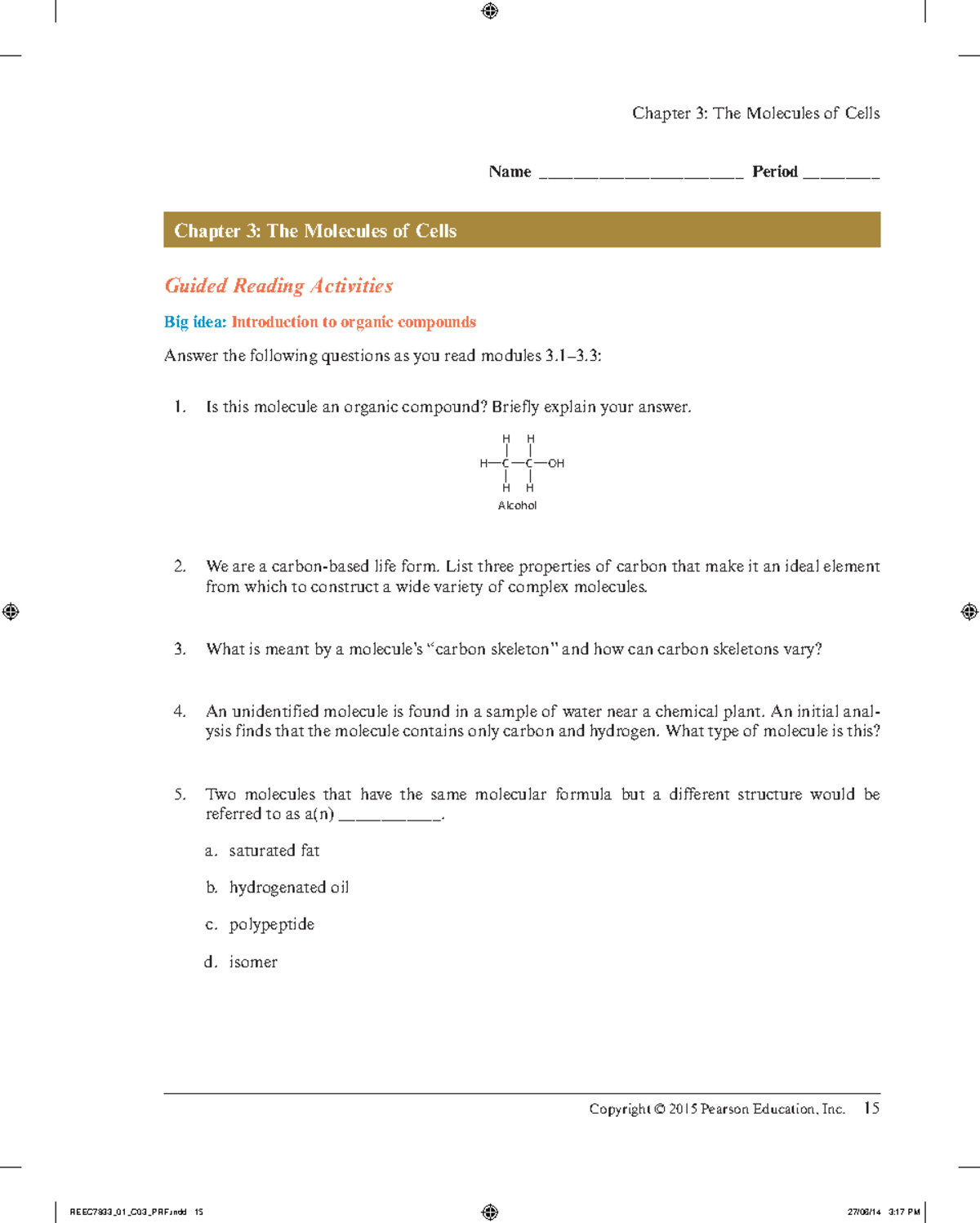 Chapter 03: Guided Reading Activity on Cell Molecules and Compounds ...