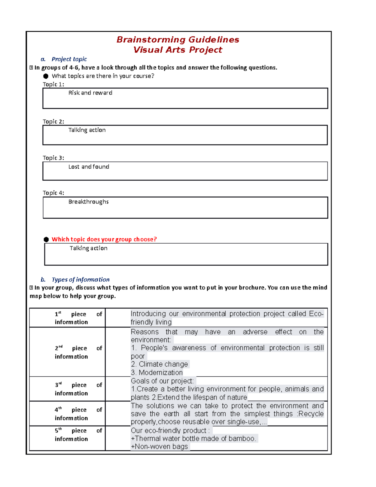 1. Brainstorming Guidelines - Brainstorming Guidelines Visual Arts ...