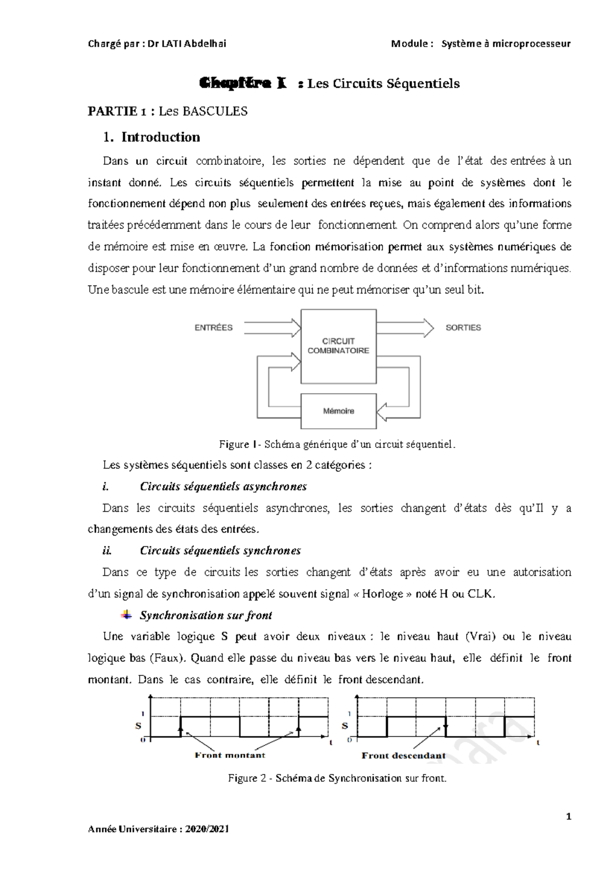 Chapitre 1 : Système à Microprocesseur - Circuits Séquentiels et Bascules - Studocu