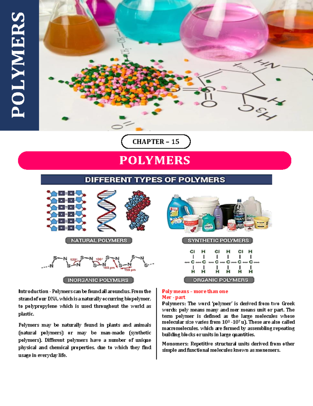 POLYMERS CHAPTER 15: Comprehensive Chemistry Notes - Studocu