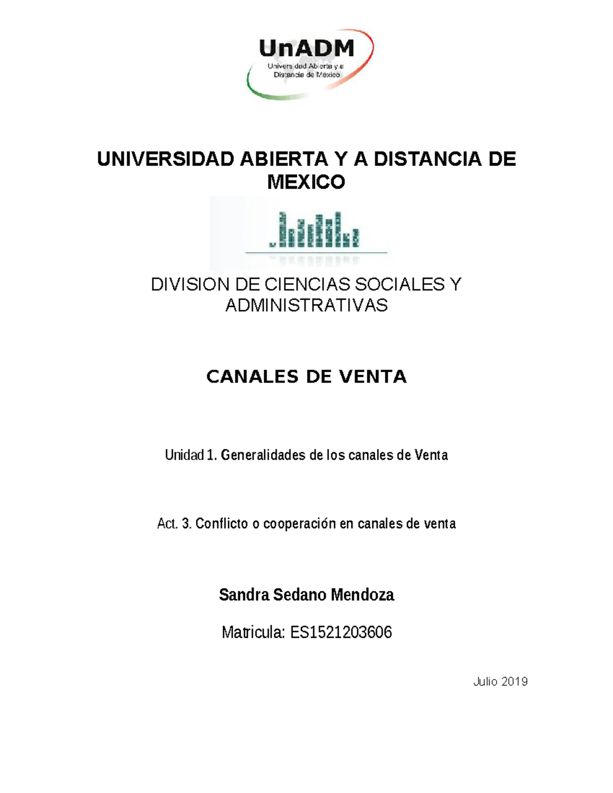 GCAV U1 A3: Conflicto o Cooperación en Canales de Venta - Studocu