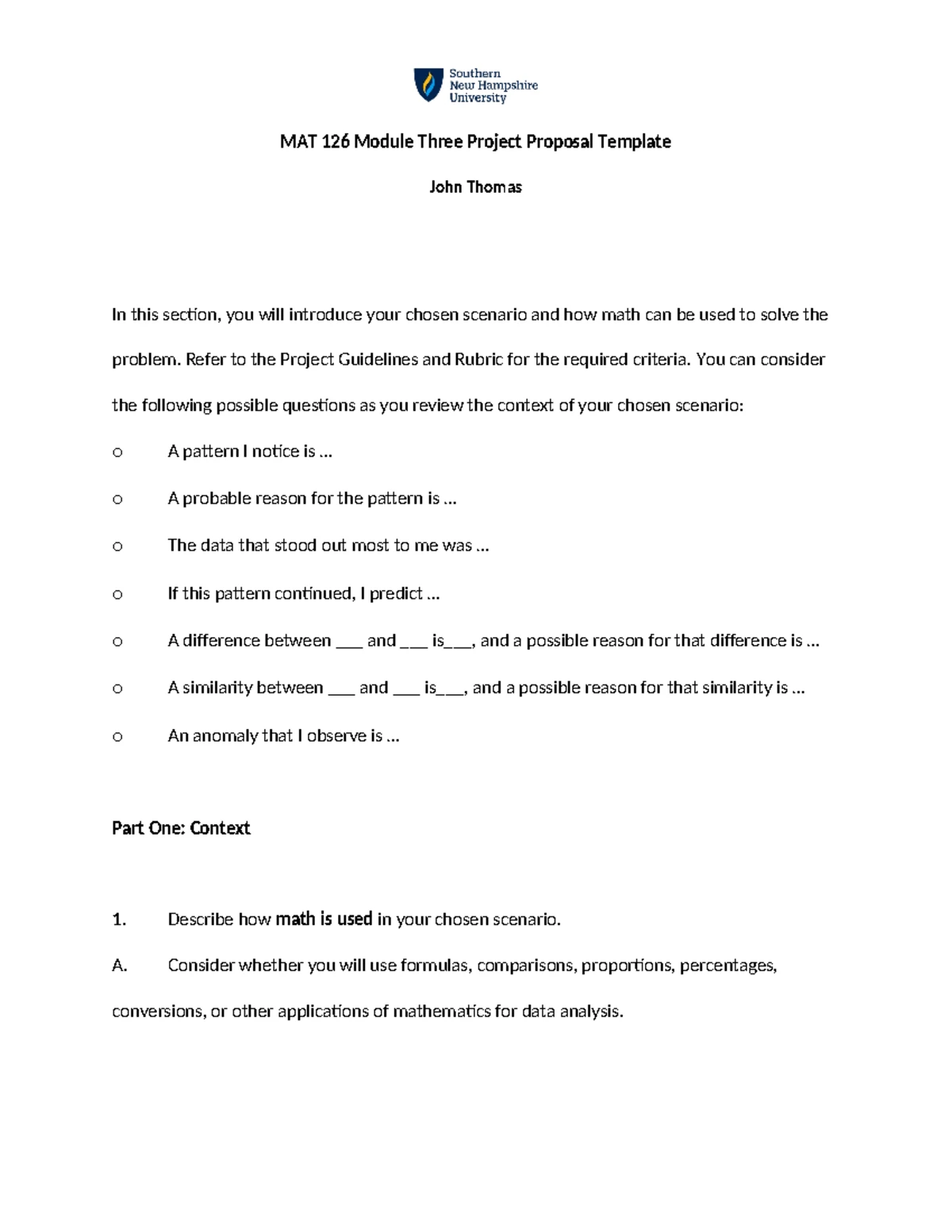 MAT 126 Module Five Project Draft Template John Thomas - Analyze your ...