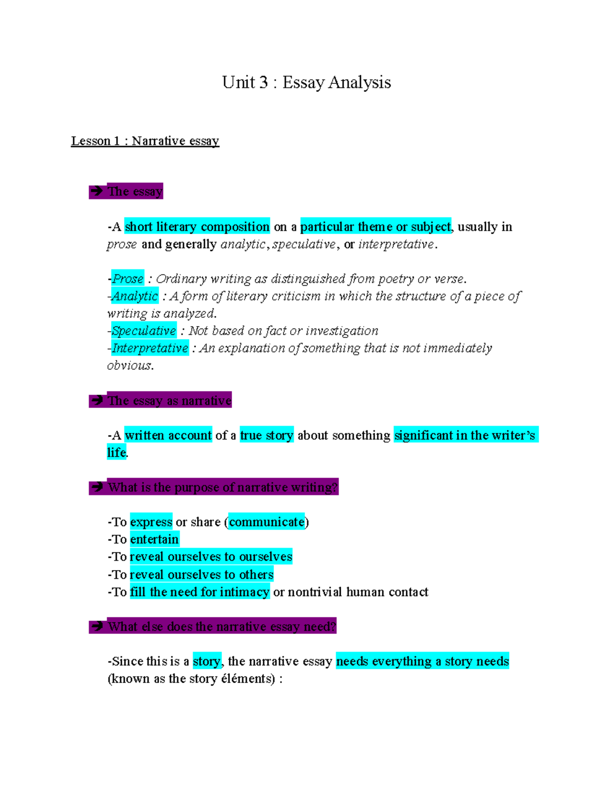 ENG4U - Unit 3 Essay & Rhetorical Devices Notes - Studocu